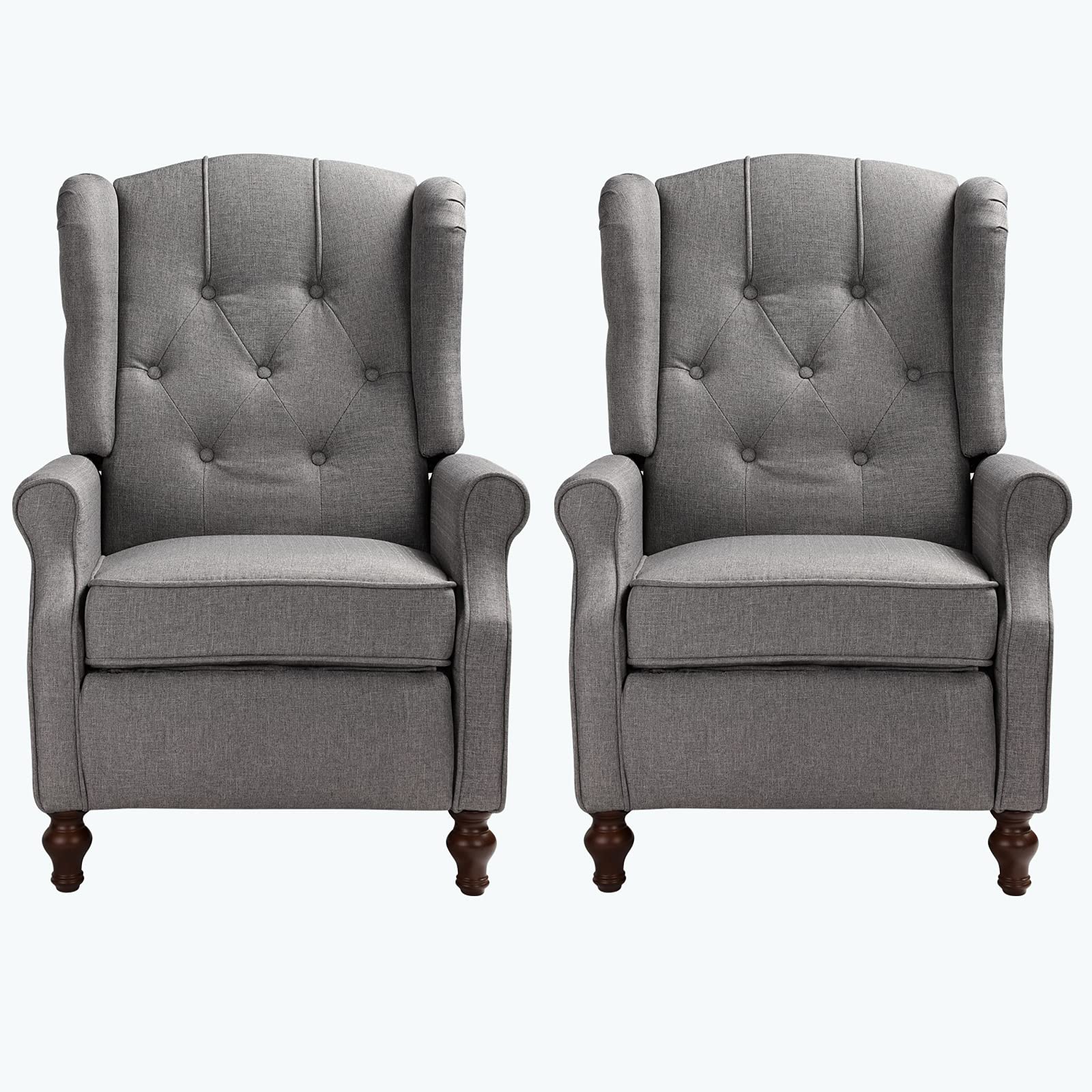 OQQOEE Wingback Recliner Chair Set of 2 with Massage & Heat Vibration, Fabric Push Back Accent Chairs Diamond Tufted Reclining Armchair for Living Room, Bedroom (Fabric, Grey*2)