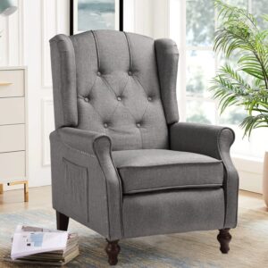 OQQOEE Wingback Recliner Chair Set of 2 with Massage & Heat Vibration, Fabric Push Back Accent Chairs Diamond Tufted Reclining Armchair for Living Room, Bedroom (Fabric, Grey*2)