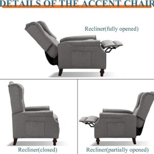 OQQOEE Wingback Recliner Chair Set of 2 with Massage & Heat Vibration, Fabric Push Back Accent Chairs Diamond Tufted Reclining Armchair for Living Room, Bedroom (Fabric, Grey*2)