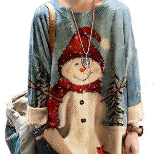 YESNO Ugly Christmas Sweater for Women Funny Snowman Graphic Printed Pullover Sweaters 2XL S01 CR121