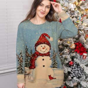 YESNO Ugly Christmas Sweater for Women Funny Snowman Graphic Printed Pullover Sweaters 2XL S01 CR121