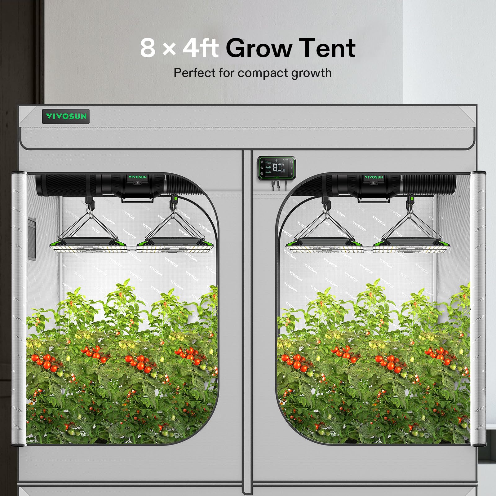 VIVOSUN G848 96"x48"x80" Grow Tent, 8x4 FT Advanced Gray Mylar Hydroponic Tent with 22mm Poles, Observation Window and Floor Tray for Plants for VS4000/VSF4300