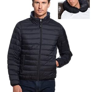 Weatherproof Mens Puffer Jackets - Packable Travel Neck Pillow Black Alternative Down Puffer Jacket Men (Black, L)