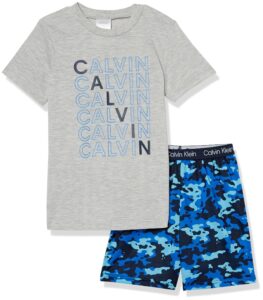 calvin klein boys' little 2 piece sleepwear top and bottom pajama set, calvin camo, large