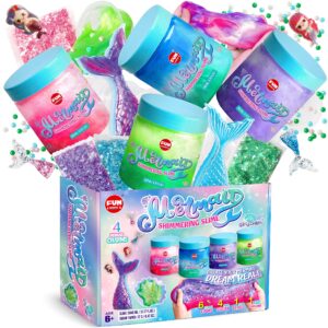 35.16 fl oz mermaid slime pack for girls ages 6-8, funkidz big premade shimmer sparkle glitter kids slime toy birthday party gift