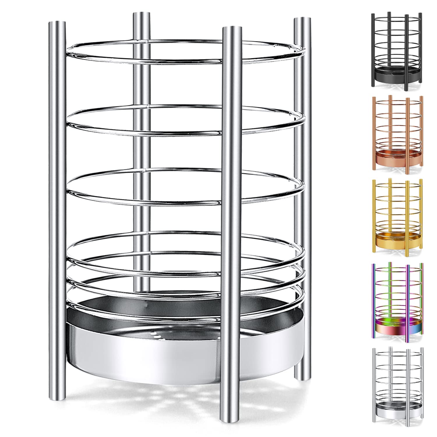 HOMQUEN Kitchen Utensil Holder for Kitchen Counter, Stainless Steel Utensil Crocks, Utensil Storage Caddy Organizer, Cooking Utensil Holder, kitchen tools, Easy Cleaning (Silver/7.4''x5.2'')