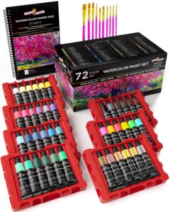 watercolor paint set kids - 72 watercolor paint tubes, watercolor paints paper pad, 10 paint brushes - watercolor tubes, watercolor paint kit for water color painting, kids tube paint, kids paint set