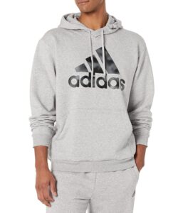 adidas men's essentials camouflage printed french terry hoodie, medium grey heather, large