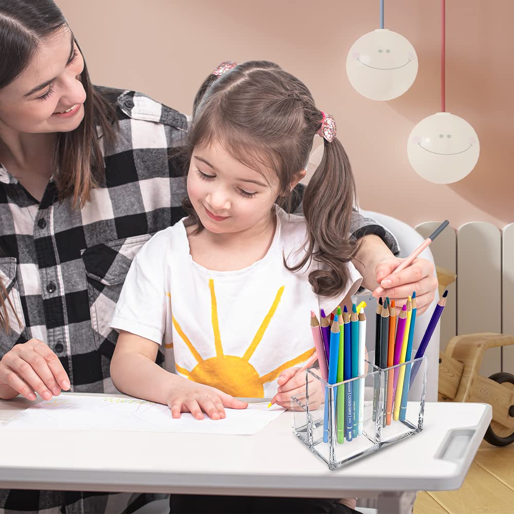 Pen Holder, Clear Acrylic Pen Holder for Desk, Makeup Brush Storage Organizer, Modern Desk Organizer for School, Home and Office.