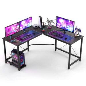 l-shaped desk computer corner desk, l shaped home office desk, large gaming desk sturdy writing desk writing workstation, simple modern gaming desk, black