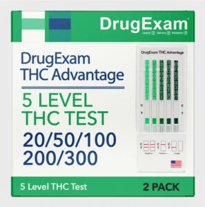 2 pack - drugexam thc advantage made in usa multi level marijuana home urine test kit. highly sensitive thc 5 level drug test kit. detects at 20 ng/ml, 50 ng/ml, 100 ng/ml, 200 ng/ml and 300 ng/ml (2)