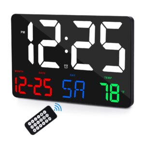 digital wall clock,11.5" led digital alarm clock large display,with remote control,adjustable brightness, calendar, temperature, snooze, 12/24 h, for living room, office, bedroom, elderly, adults