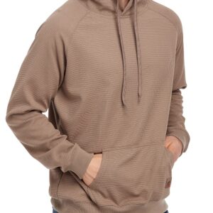 VICT POPU Hoodies For Men Pullover Long Sleeve hooded Plaid Jacquard With Big Pockets Solid Color Sweatshirt Dark Khaki 3XL