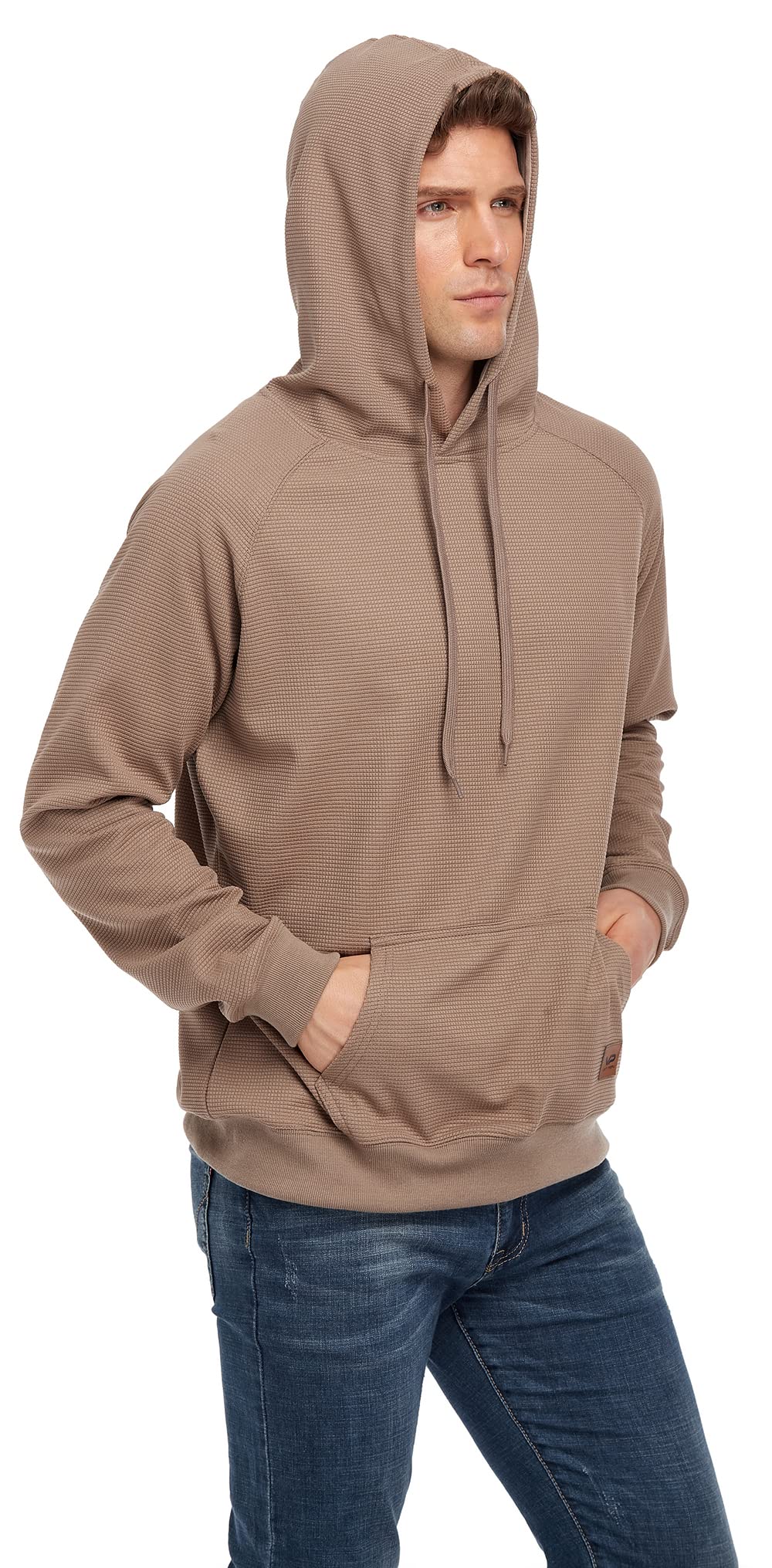 VICT POPU Hoodies For Men Pullover Long Sleeve hooded Plaid Jacquard With Big Pockets Solid Color Sweatshirt Dark Khaki 3XL