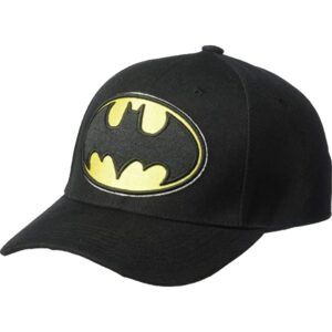 dc comics batman baseball hat, embroidered logo adjustable cap with curved brim, black, one size