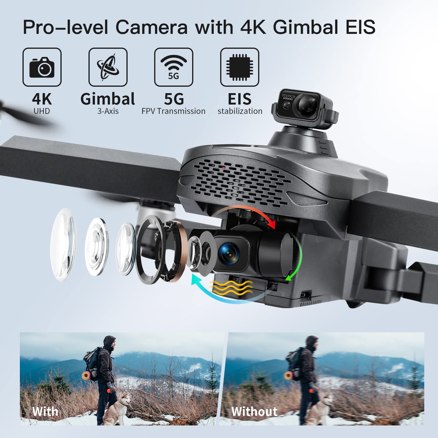 Tucok 011RTS Drone with 4K Camera for Adults, 9800ft 5Ghz FPV Transmission,GPS 3-Axis Gimbal Quadcopter with EIS Camera,Obstacle Avoidance, 56Mins Long Flight Time,Brushless Motor,Auto Return Home