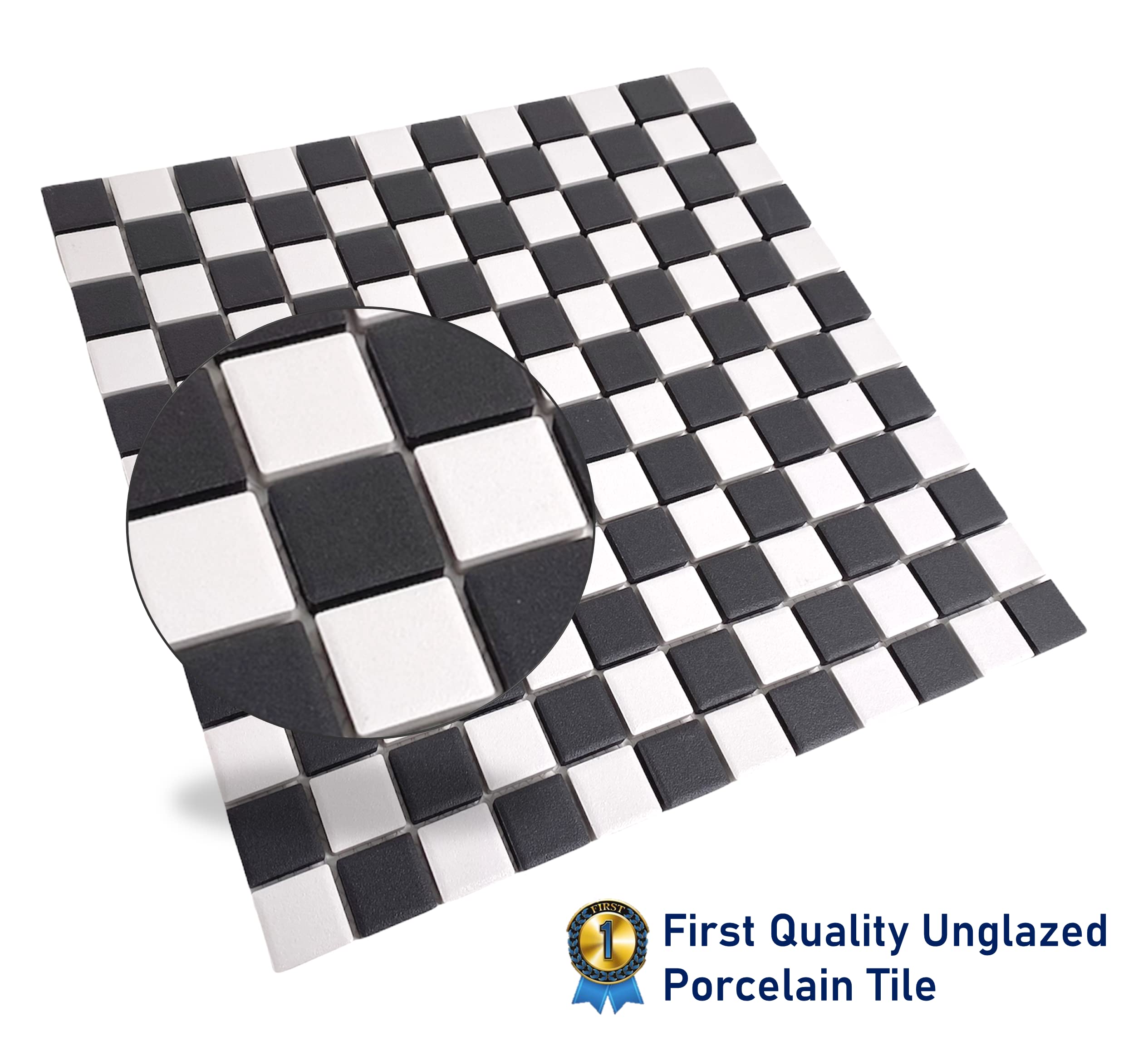 TDPW-UGBW1X1-400 Black Greyish Charcoal & White Checkered Unglazed Porcelain 7/8 Inch Square Mosaic Tile for Bathroom Floors, Walls, Kitchen Backsplash and Pool (Not Peel and Stick) - Box of 5 Sheets