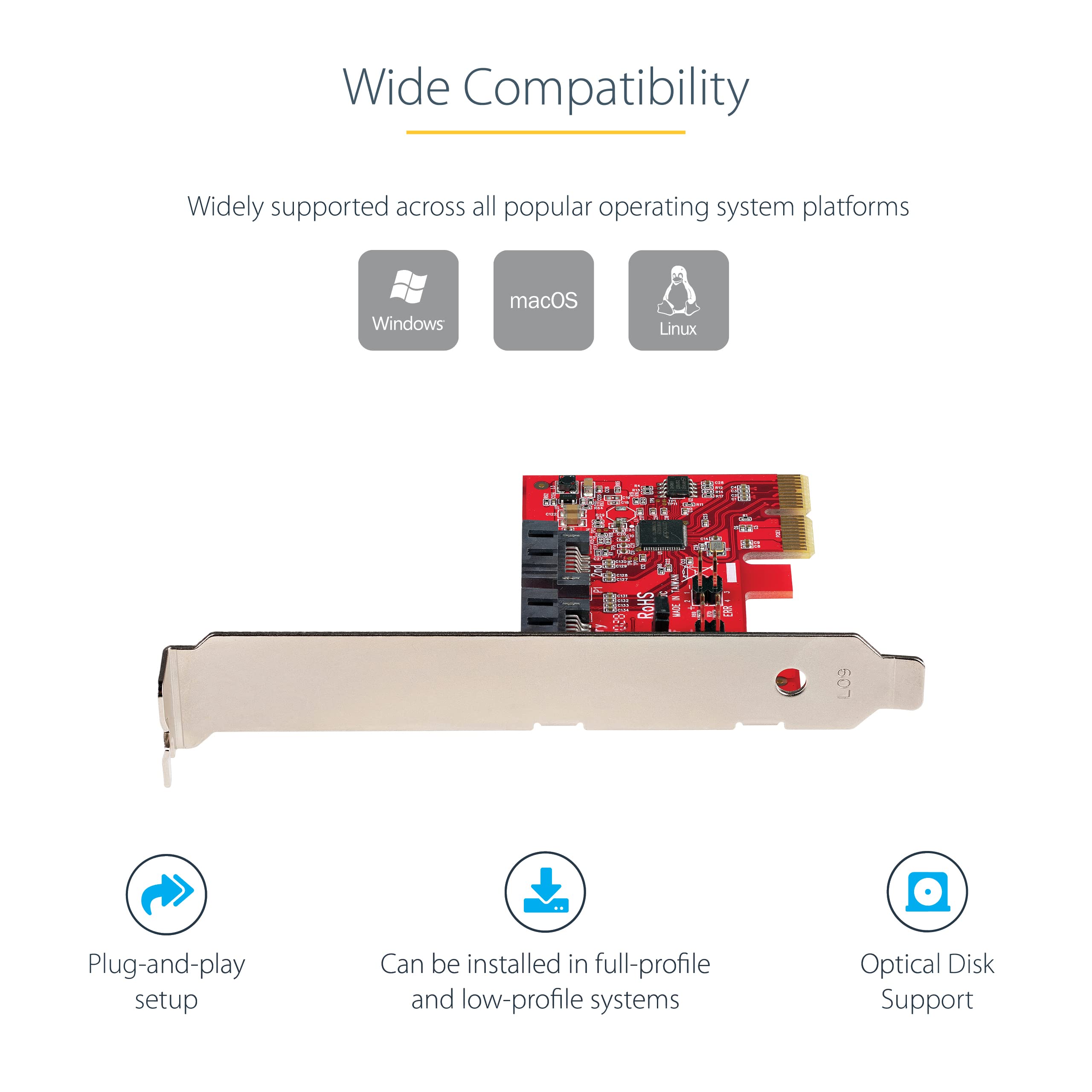 StarTech.com SATA PCIe Card - 2 Port PCIe SATA Expansion Card - 6Gbps - Full/Low Profile - PCI Express to SATA Adapter/Controller - ASM1062R SATA RAID - PCIe to SATA Converter (2P6GR-PCIE-SATA-CARD)