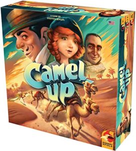 camel up (second edition) | strategy , dice game | family board game for adults and kids | ages 8 and up | 3 to 8 players | average playtime 30-45 minutes | made by eggertspiele