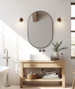 andy star bronze bathroom mirror, 24x36 oval mirrors for bathroom, bronze oval mirror in metal frame deep 1’’ wall mounted vertical/horizontal