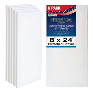 u.s. art supply 8 x 24 inch stretched canvas 12-ounce triple primed, 6-pack - professional artist quality white blank 3/4" profile, 100% cotton, heavy-weight gesso - acrylic pouring, oil painting