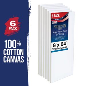 U.S. Art Supply 8 x 24 inch Stretched Canvas 12-Ounce Triple Primed, 6-Pack - Professional Artist Quality White Blank 3/4" Profile, 100% Cotton, Heavy-Weight Gesso - Acrylic Pouring, Oil Painting