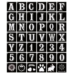 asmpio 3 inch letter stencils symbol numbers craft stencils, 42 pcs reusable plastic alphabet templates for painting on wood, wall, fabric, rock, glass, signage, diy art projects