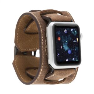 hardiston cuff watch band compatible with apple 41mm for men & women, handmade genuine leather, compatible with iwatch series 7 6 5 4 3 2 1 se, wrist bracelet arm band, large/band-brown