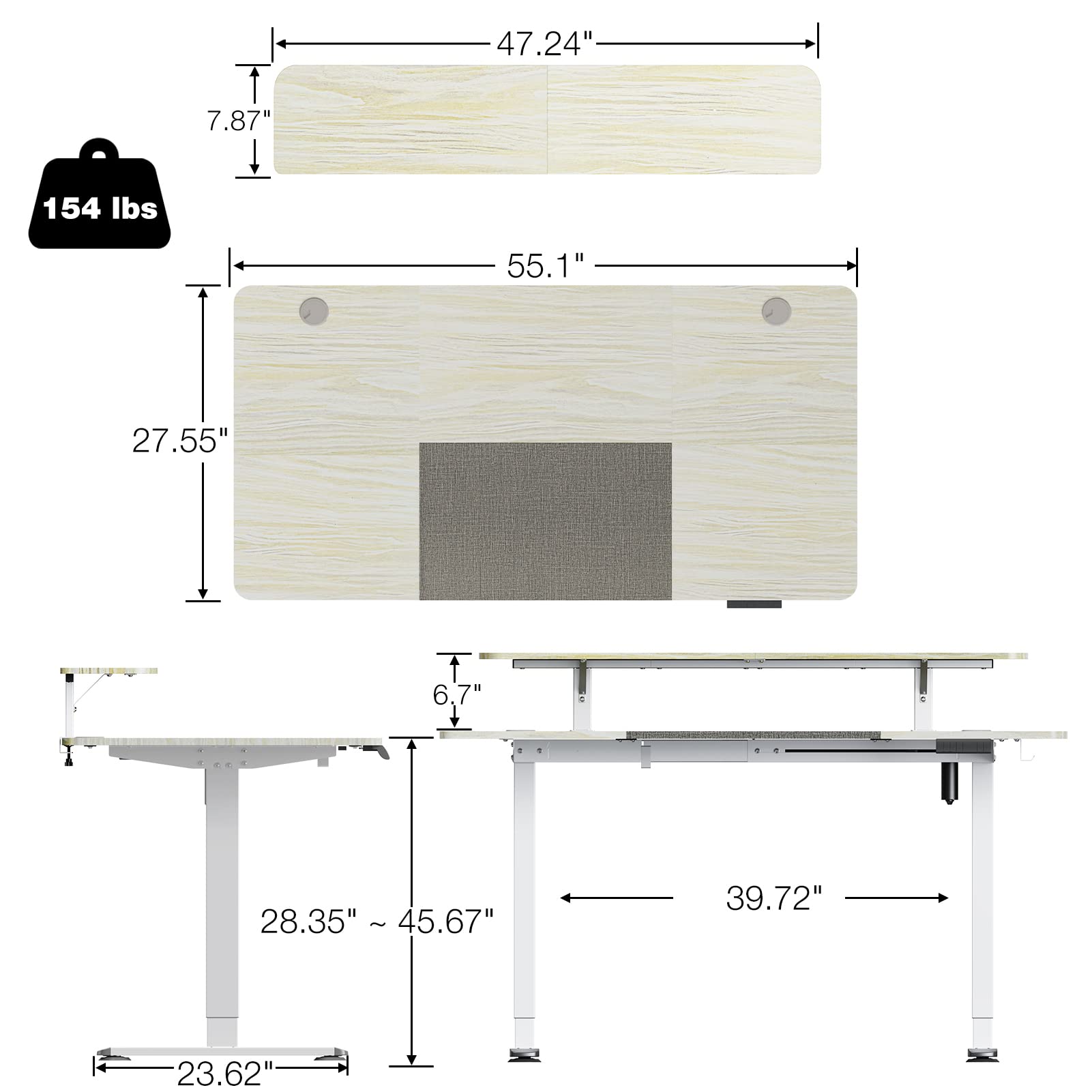 WOKA 55 x 28 Inch Electric Standing Desk with Wheels, Height Adjustable Stand up Desk with a Monitor Stand Riser, Standing Computer Desk with Memory Controllers, Adjustable Desks for Home Office