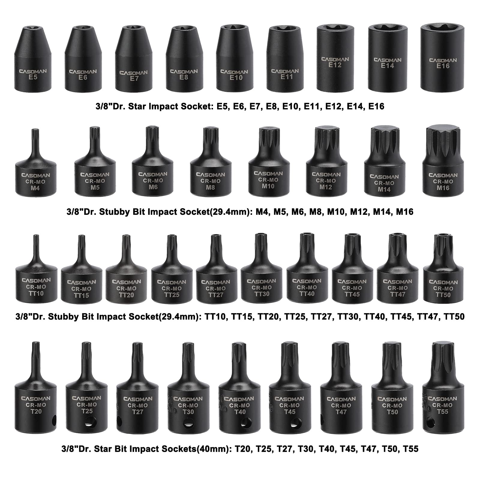 CASOMAN 84 Pieces 3/8" Dr. Master Hex Bit Impact Socket Set, CR-MO, SAE/Metric, Impact Grade, 3/8" Drive Allen Bit Socket Set