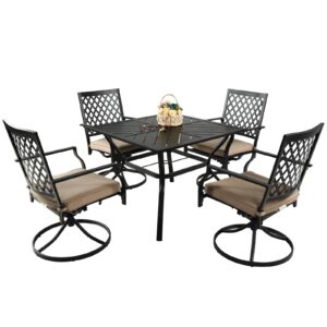 bigget 5 pieces patio dining furniture set for 4 people swivel rocker chairs and square table for yard porch deck lawn outdoor dining table & chair w/cushion set