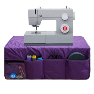 sewing machine pad for table, with 4 pockets sewing machine dust cover，for sewing machine accessories organizer (purple)