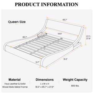 SHA CERLIN Modern Low Profile Platform Bed Frame Queen Size, Stylish Faux Leather Upholstered Sleigh Bed with Adjustable Headboard, No Box Spring Needed, Glossy Black