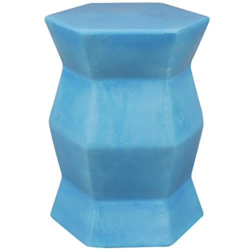 Sunnydaze Moderno Hexagon Ceramic Garden Stool Side Table - Indoor or Outdoor - 17.25-Inch H - Moonstone Glazed Finish