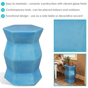 Sunnydaze Moderno Hexagon Ceramic Garden Stool Side Table - Indoor or Outdoor - 17.25-Inch H - Moonstone Glazed Finish