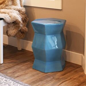 Sunnydaze Moderno Hexagon Ceramic Garden Stool Side Table - Indoor or Outdoor - 17.25-Inch H - Moonstone Glazed Finish