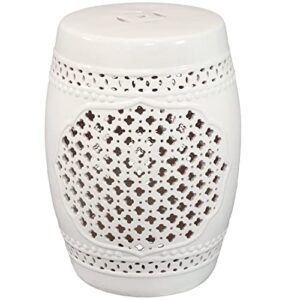 sunnydaze marrakesh ceramic garden stool side table with lattice design - indoor or outdoor - 17.75-inch h - white glazed finish