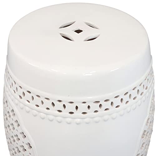 Sunnydaze Marrakesh Ceramic Garden Stool Side Table with Lattice Design - Indoor or Outdoor - 17.75-Inch H - White Glazed Finish