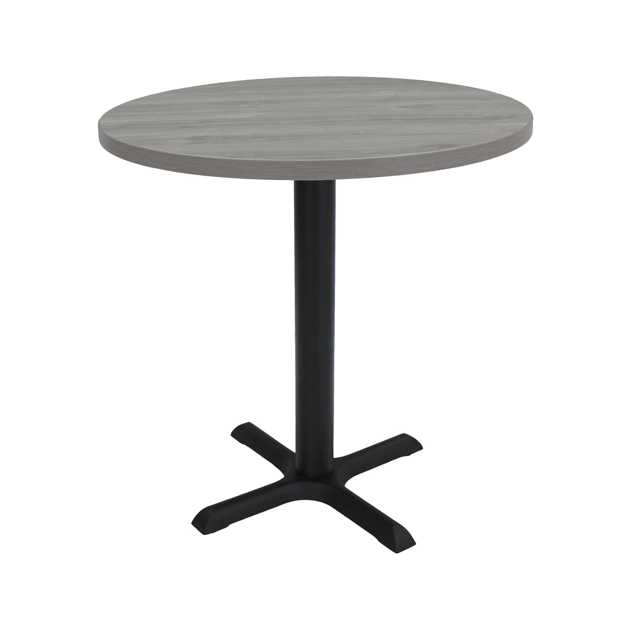 Factory Direct Partners 13370-282 30" Round Café Bistro Table; Modern Dining, Coffee, Cocktail Table for Small Spaces - Light Gray Wood Top/Black Base