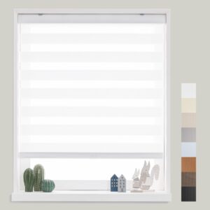 foiresoft cordless custom zebra roller shades and blinds [cordless basic, white, w 58 x h 48 inch] dual layer sheer or privacy light control, day and night window drapes, 20 to 84 inch wide