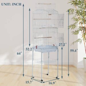 Bird Cages for Parakeets Cockatiels Lovebirds Macaw Conure, Large 64 Inch Open Top Parakeet Cage with Stand & Storage Shelf, White Wrought Iron Flight Pet House