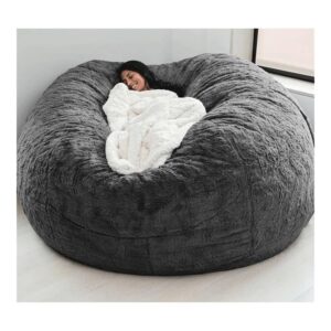 uood 7ft giant bean bag cover, suede lazy sofa cover adult bean bag sofa chair extra large fluffy fur portable living room lazy sofa bed cover no filler (color : dark grey)