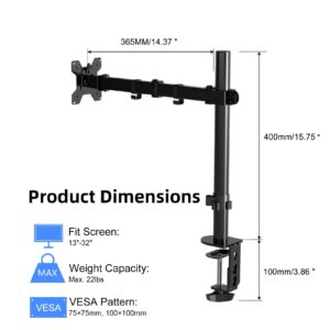 Pholiten Single Monitor Arm,Single Monitor Desk Mount,Adjustable Monitor Arm,Single Mount Holds Screen Up to 22lbs,Monitor Desk Mount,100x100 Vesa Monitor Stand,Monitor Arm Mount