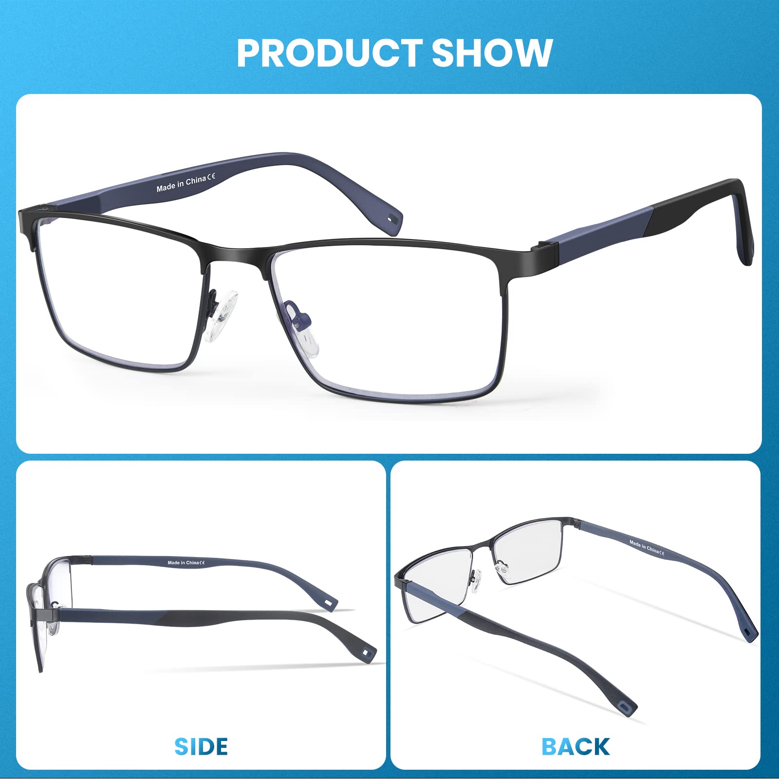 FelixAim Reading Glasses for Men, Blue Light Blocking Metal Readers Men, Lightweight Full Frame Eyeglasses with Spring Hinge