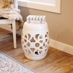 Sunnydaze Knotted Quatrefoil Ceramic Garden Stool Side Table - Indoor or Outdoor - 18-Inch H - White Glazed Finish