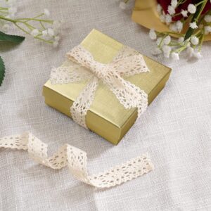 Cardboard Jewelry Boxes 10 Pack - 3.5"x3.5"x1" Bulk Cotton Filled Small Gift Boxes with Lids for Jewelry Packaging (Gold Linen)