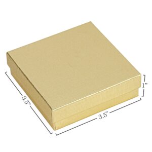 Cardboard Jewelry Boxes 10 Pack - 3.5"x3.5"x1" Bulk Cotton Filled Small Gift Boxes with Lids for Jewelry Packaging (Gold Linen)