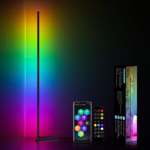 miheal rgb corner floor lamp, 56" color changing led corner lamp with app control, modern standing lamp with music sync and 16 million diy colors, heavy base for bedroom living room gaming room