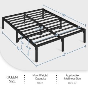 Yaheetech 13 Inch Queen Size Metal Platform Bed Frame Mattress Foundation with Ultra-Durable Steel Slat Support/Easy Assembly/No Box Spring Needed/Black