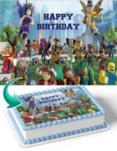 cakecery robots world b edible cake image topper birthday cake banner 1/4 sheet